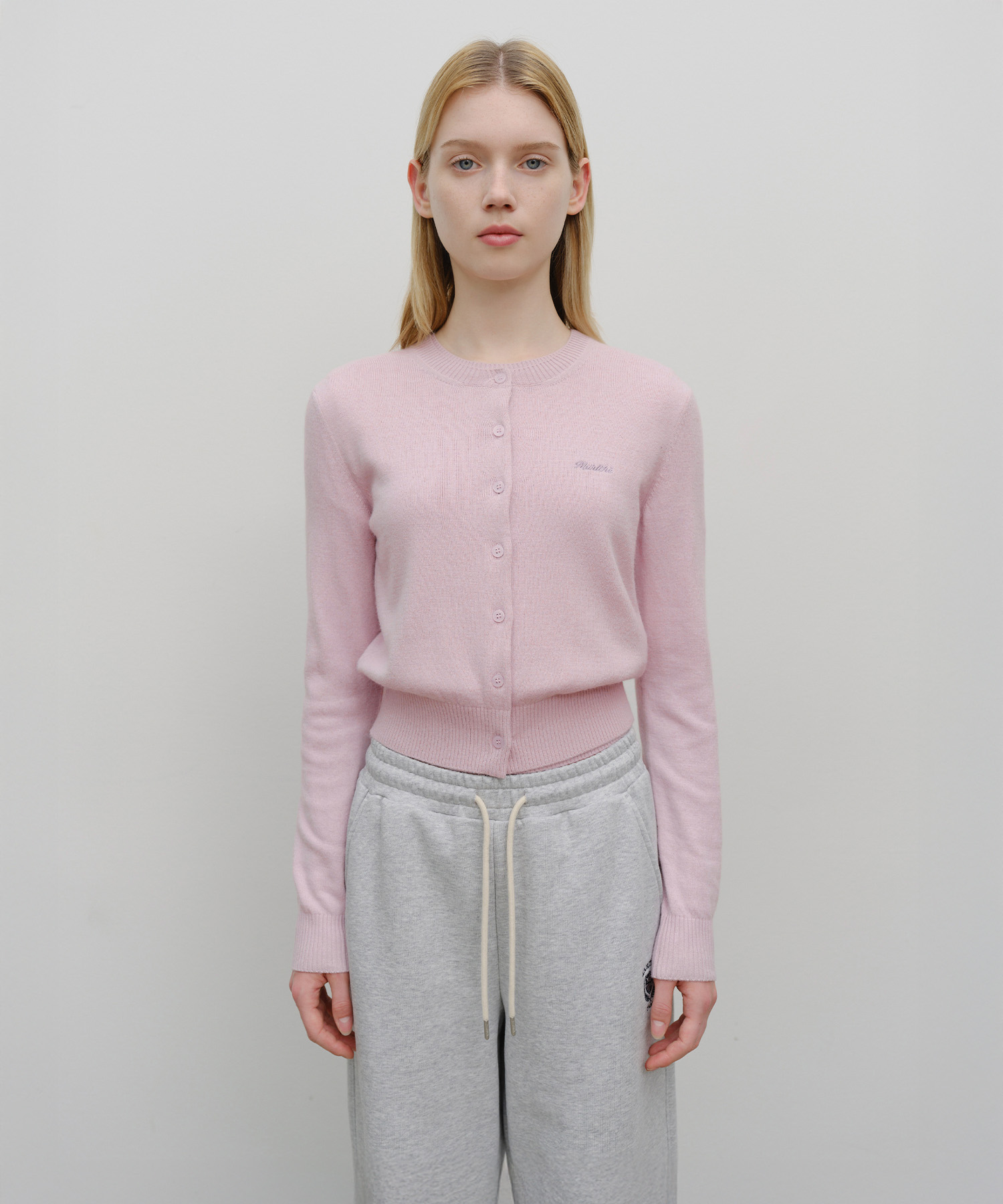 W HALF KNIT ROUND NECK CARDIGAN SET UP pink - MARITHÉ+FRANҪOIS GIRBAUD
