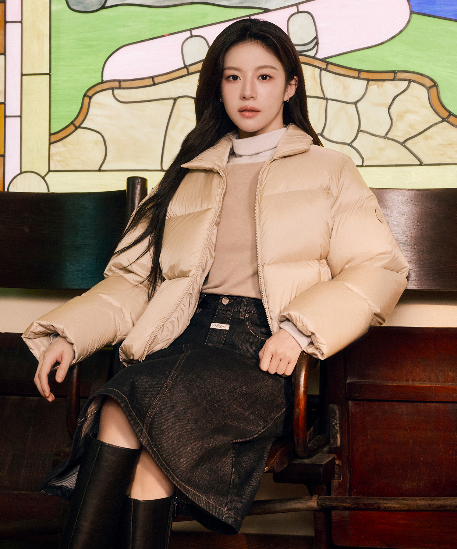 W COLLAR CROP DOWN JACKET light beige - MARITHÉ+FRANҪOIS GIRBAUD